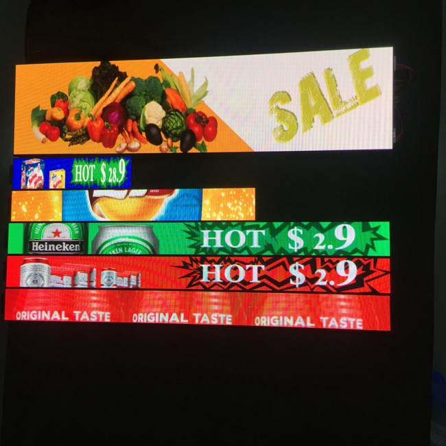 High resolution strip led shelf advertising led display for shopping mall